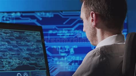 Workplace Of An Engineer Developing A Microchip Professional Coder Works On Modern Technologies