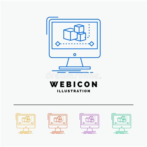 Animation Computer Editor Monitor Software 5 Color Line Web Icon