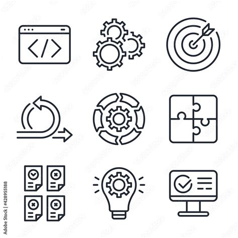 Scrum And Agile Software Methodology Related Editable Stroke Outline Icons Set Isolated On White