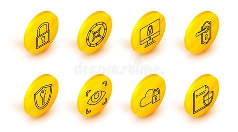 Set Line Document Protection Concept Cloud Computing Lock Eye Scan