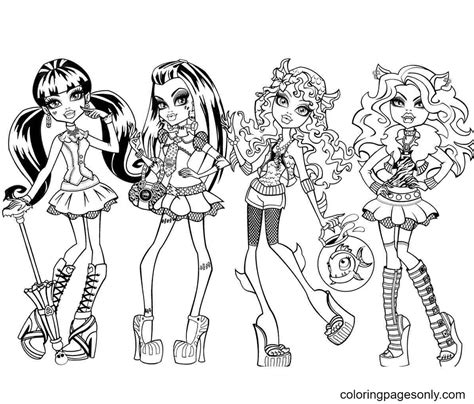 Monster High Group Coloring Pages Coloring Pages