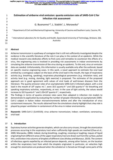 Pdf Estimation Of Airborne Viral Emission Quanta Emission Rate Of