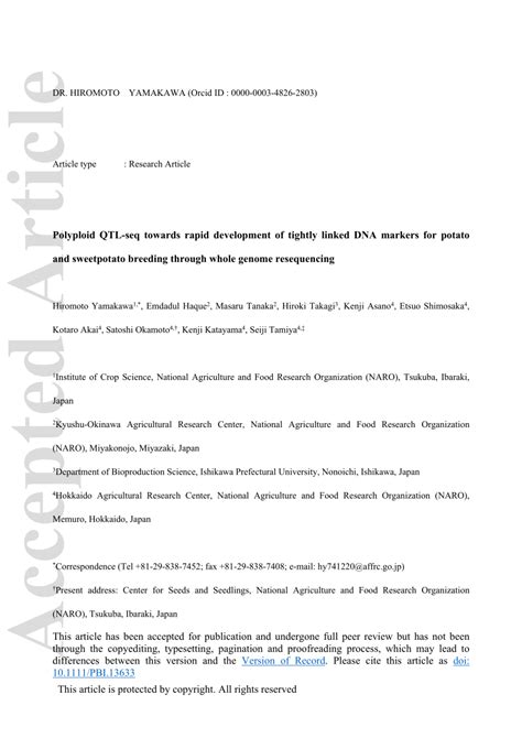 Pdf Polyploid Qtl‐seq Towards Rapid Development Of Tightly Linked Dna Markers For Potato And