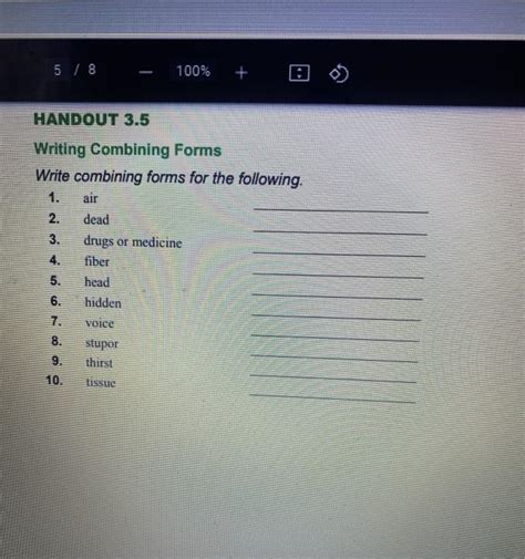 solved 5 8 100 0 handout 3 5 writing combining forms