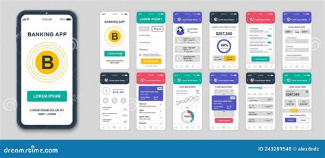 Set Of Ui Ux Gui Screens Banking App Flat Design Template For Mobile Apps Stock Vector