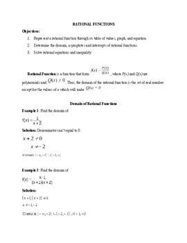 Rational Functions Study Guide Handout Mathematics By LJ Pat Store