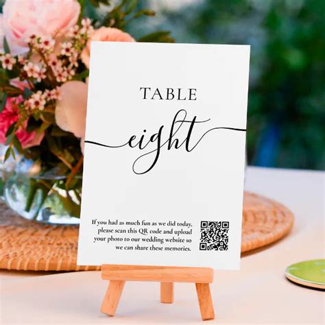 Elegant Black White Script Wedding QR Code Table Number Zazzle