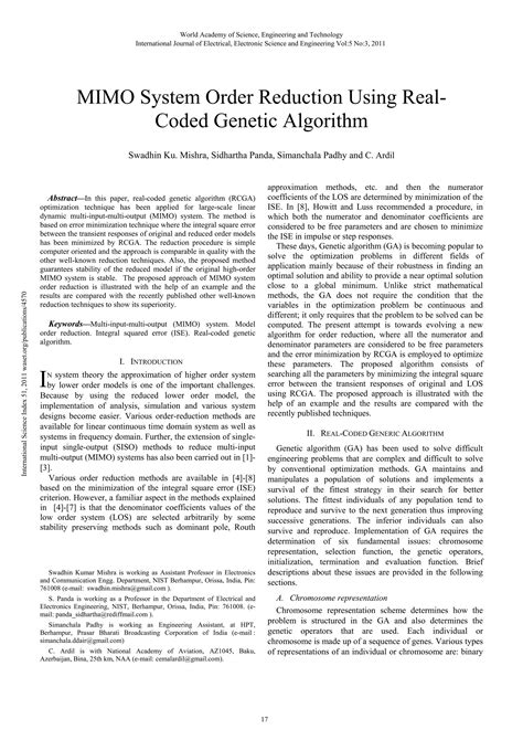 Mimo System Order Reduction Using Real Coded Genetic Algorithm Pdf