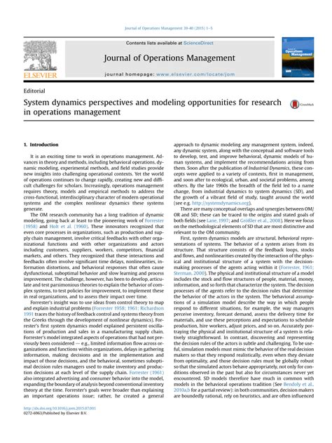 Pdf System Dynamics Perspectives And Modeling Opportunities For