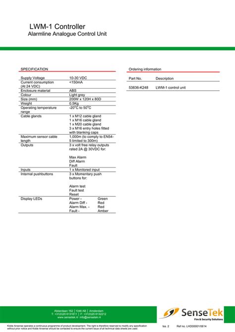 SenseTek Alarmline Lwm 1 Datasheet PDF