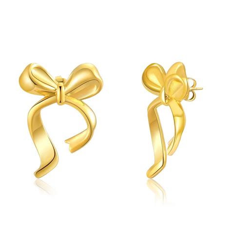 Disitino Bow Earrings For Women Gold Ribbon Earrings Gold Plated