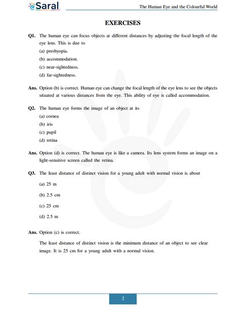 Ncert Solutions For Class 10 Science Chapter 11 The Human Eye And The