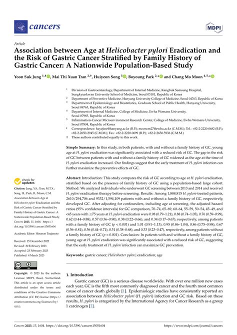 Pdf Association Between Age At Helicobacter Pylori Eradication And The Risk Of Gastric Cancer
