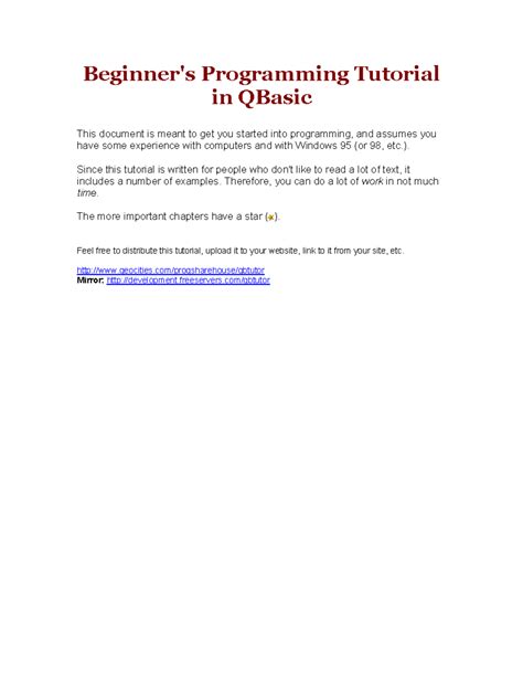 Qbasic Programming Tutorial For Beginners A Comprehensive Guide Studocu