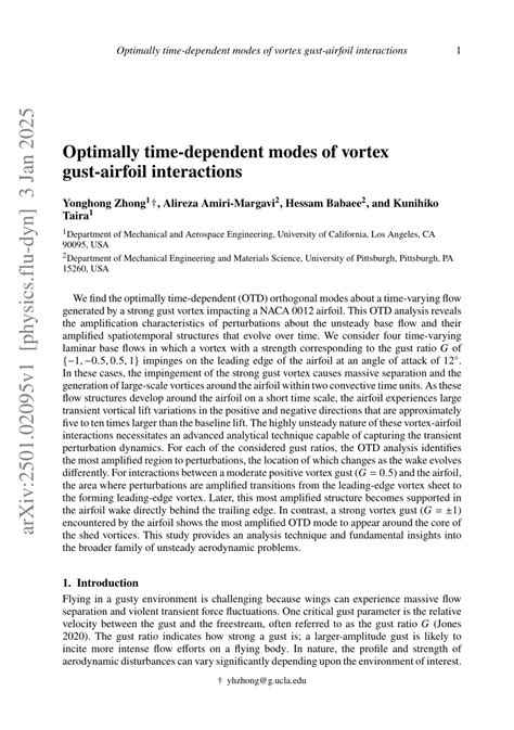 Pdf Optimally Time Dependent Modes Of Vortex Gust Airfoil Interactions