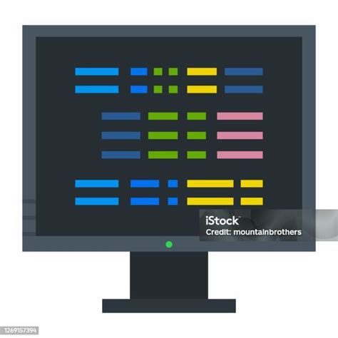 프로그램 코드 플랫 아이콘 벡터가 격리된 컴퓨터 모니터 화면입니다 개발에 대한 스톡 벡터 아트 및 기타 이미지 개발 노랑
