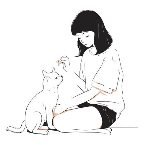 Premium Vector Vector Illustration Of A Girl Sitting With A Cat In Her Lap