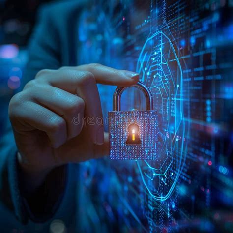 Tech Guardian Businesswoman Secures Data Network With Locked Padlock