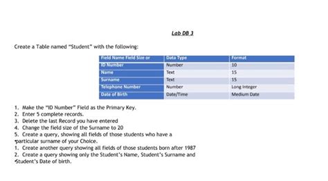 Solved ∠abdb3 Create A Table Named Student With The
