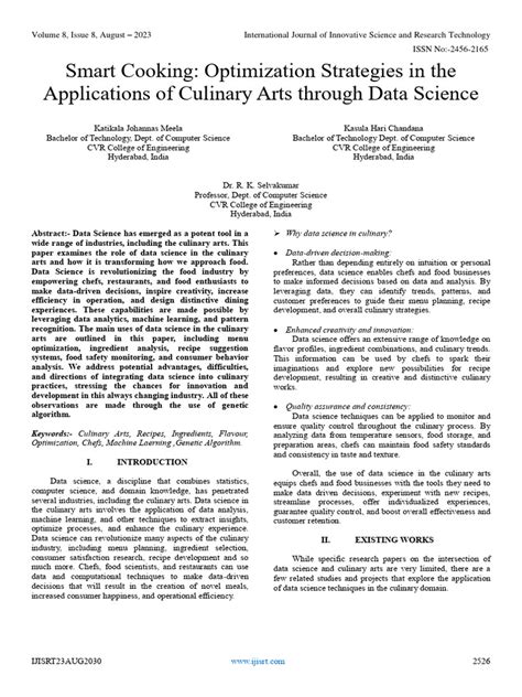 smart cooking optimization strategies in the applications of culinary arts through data science