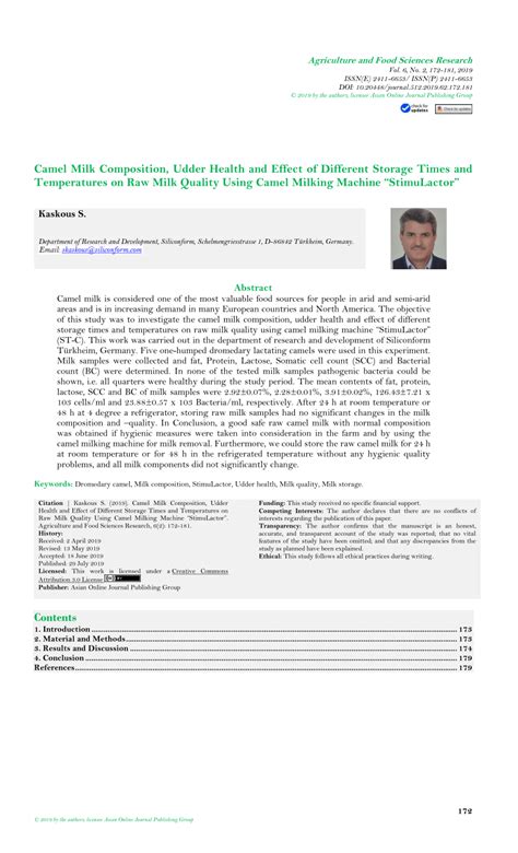 Pdf Camel Milk Composition Udder Health And Effect Of Different Storage Times And