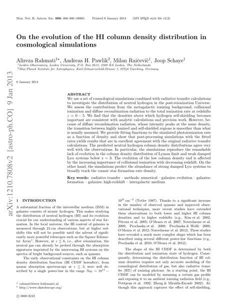 Pdf On The Evolution Of The Hi Column Density Distribution In