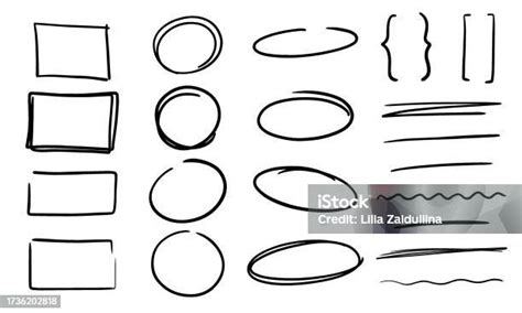 set of hand drawn elements for selecting text set of rectangles ovals