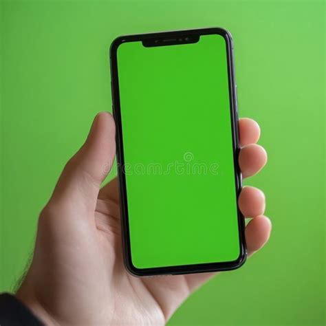 Close Up of Hand Holding Smartphone with Blank Green Screen. Mockup Hand Holds a Smartphone with ...