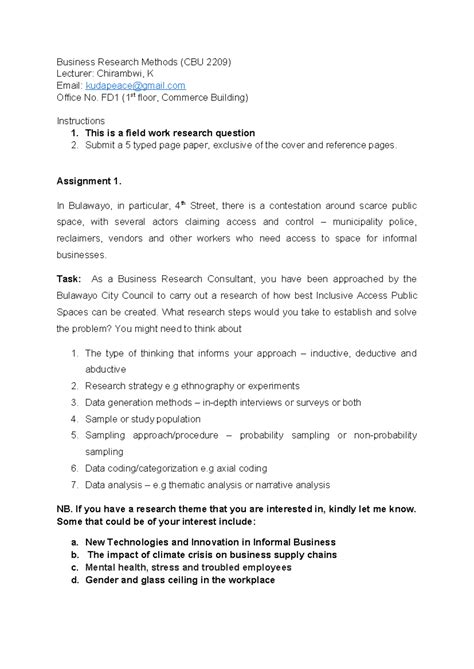 Business Research Methods Assignment 2024 Business Research Methods