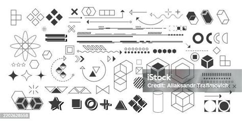 기하학적 모양의 집합입니다 미래 지향적인 디자인 요소 추상적인 기하학적 기호 사각형과 입방체 원과 육각형 벡터 일러스트 레이 션 0명에 대한 스톡 벡터 아트 및 기타 이미지
