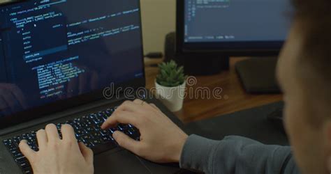 Closeup Coding On Screen Man Hands Coding Html And Programming On