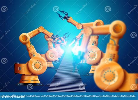 Robotization Industrial Robot Manipulator Orange Modern Conveyor