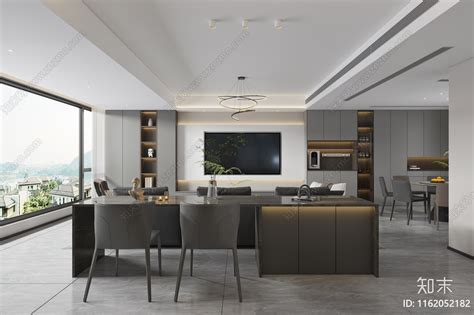 现代极简黑白灰风格客餐厅3d模型下载【id 1162052182】 知末3d模型网