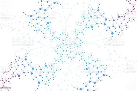 분자 구조 및 통신 Dna 원자 신경 디자인에 대 한 과학적인 개념입니다 점으로 연결 된 라인입니다 의료 기술 화학 과학 배경입니다 벡터 일러스트입니다 Dna에 대한 스톡