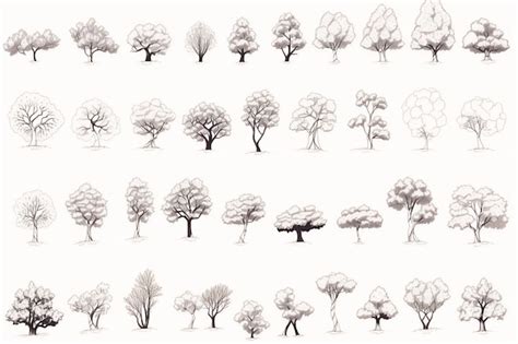 Premium Ai Image Minimal Style Cad Tree Line Drawing Side View Set Of