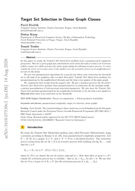 Target Set Selection In Dense Graph Classes Docslib