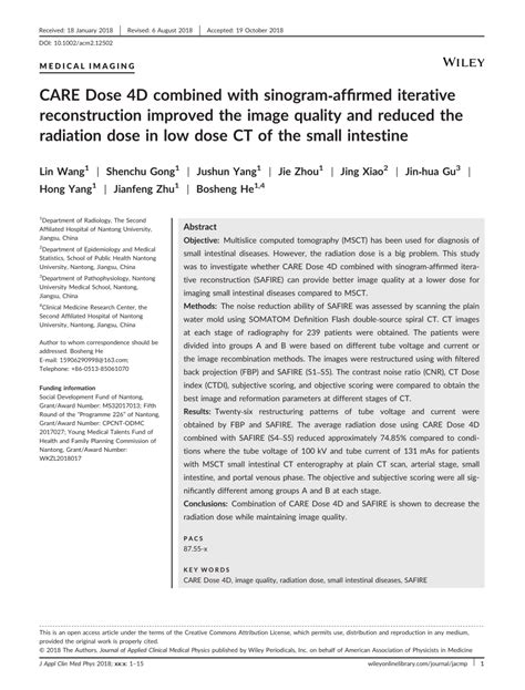 Pdf Care Dose 4d Combined With Sinogram‐affirmed Iterative Reconstruction Improved The Image