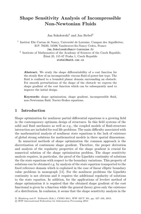 Pdf Shape Sensitivity Analysis Of Incompressible Non Newtonian Fluids