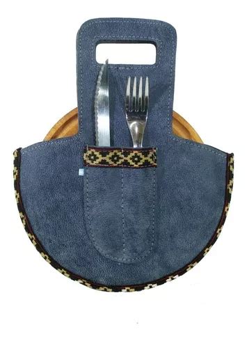 Set Asado 1 Persona Plato Cubiertos Funda De Cuero Art 148