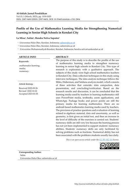 Pdf Profile Of The Use Of Mathematics Learning Media For Strengthening Numerical Learning In