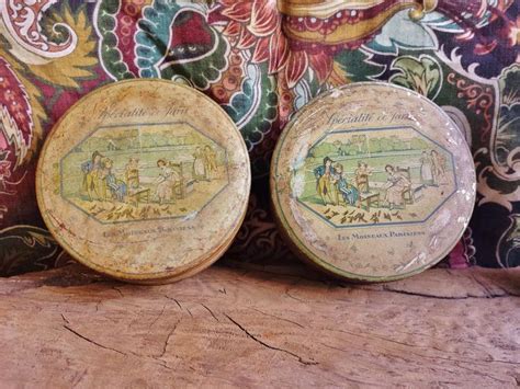 Vintage Pair Of French Bonbon Tins Spécialité De Paris Round Metal
