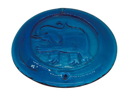 Vintage Blenko Art Glass Zodiac Sun Catcher Disc Plate Blue Elephant 9 1 2 4605432501