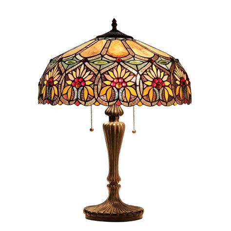 Floral Design Table Lamp With Tiffany Glass Shade Multicolor Floral