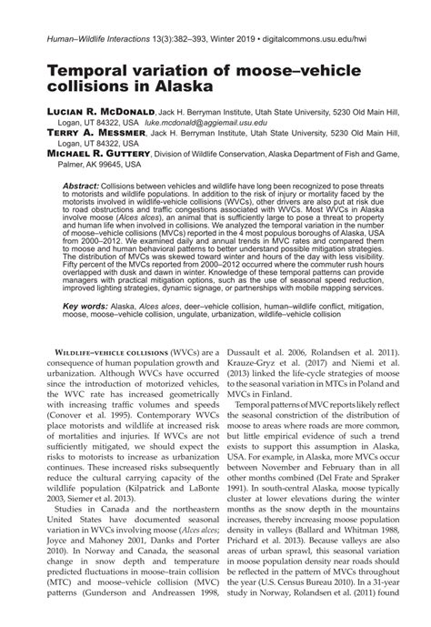 Pdf Temporal Variation Of Moosevehicle Collisions In Alaska