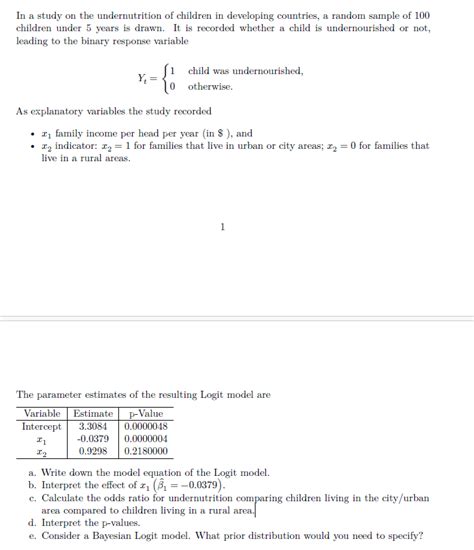 Solved The Parameter Estimates Of The Resulting Logit Model Chegg