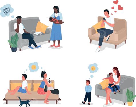 Set Of Detailed Flat Color Vector Characters Illustrating Problems In