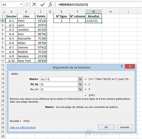 Fonction Excel Index