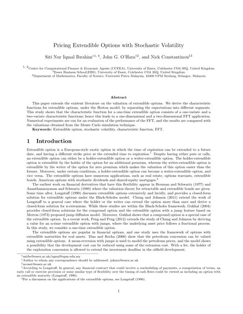 Pdf Pricing Holder Extendable Call Options With Mean Reverting Stochastic Volatility