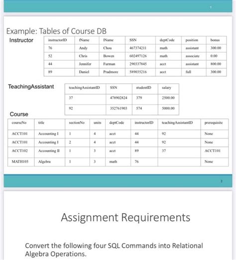 solved example tables of course db instructor
