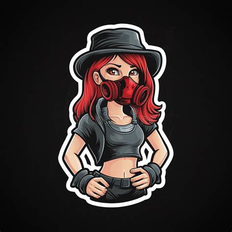 Red Haired Woman In Gas Mask And Fedora Edgy Cyberpunk Style Stock